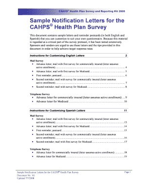 Fillable Online Sample Notification Letters for the CAHPS Health Plan ...