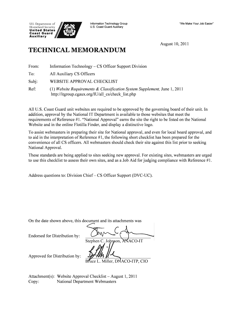 Fillable Online itgroup cgaux CGAux Website Approval Checklist - the ...