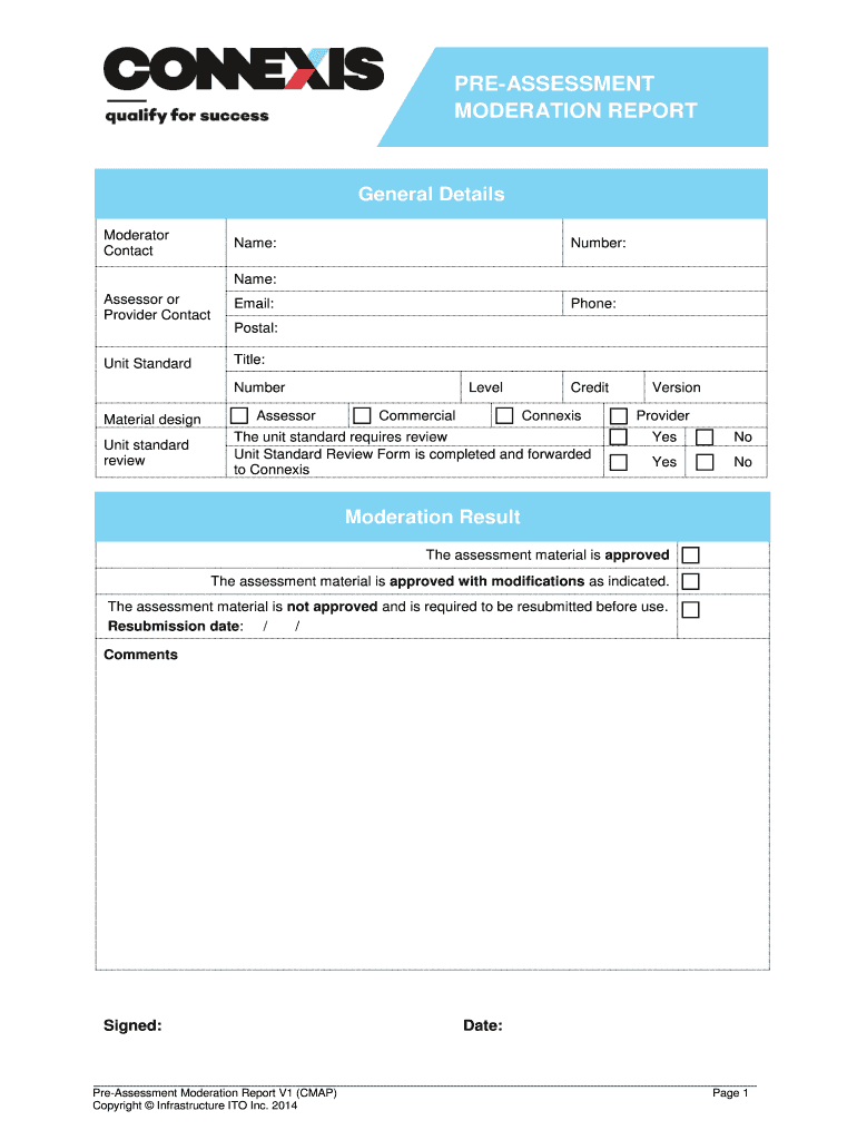 Fillable Online connexis org PRE-ASSESSMENT MODERATION REPORT ...