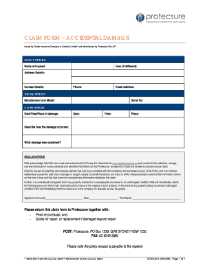 Fillable Online CLAIM FORM ACCIDENTAL DAMAGE Fax Email Print - pdfFiller