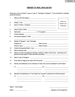 Fillable Online EMBASSY OF INDIA, DOHA (QATAR) Fax Email Print - pdfFiller