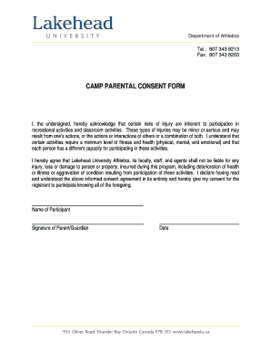Fillable Online xco CAMP PARENTAL CONSENT FORM - Cross Country Ontario - xco Fax Email Print ...
