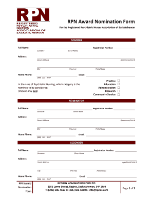 Fillable Online RPN Award Nomination Form for the Registered ...