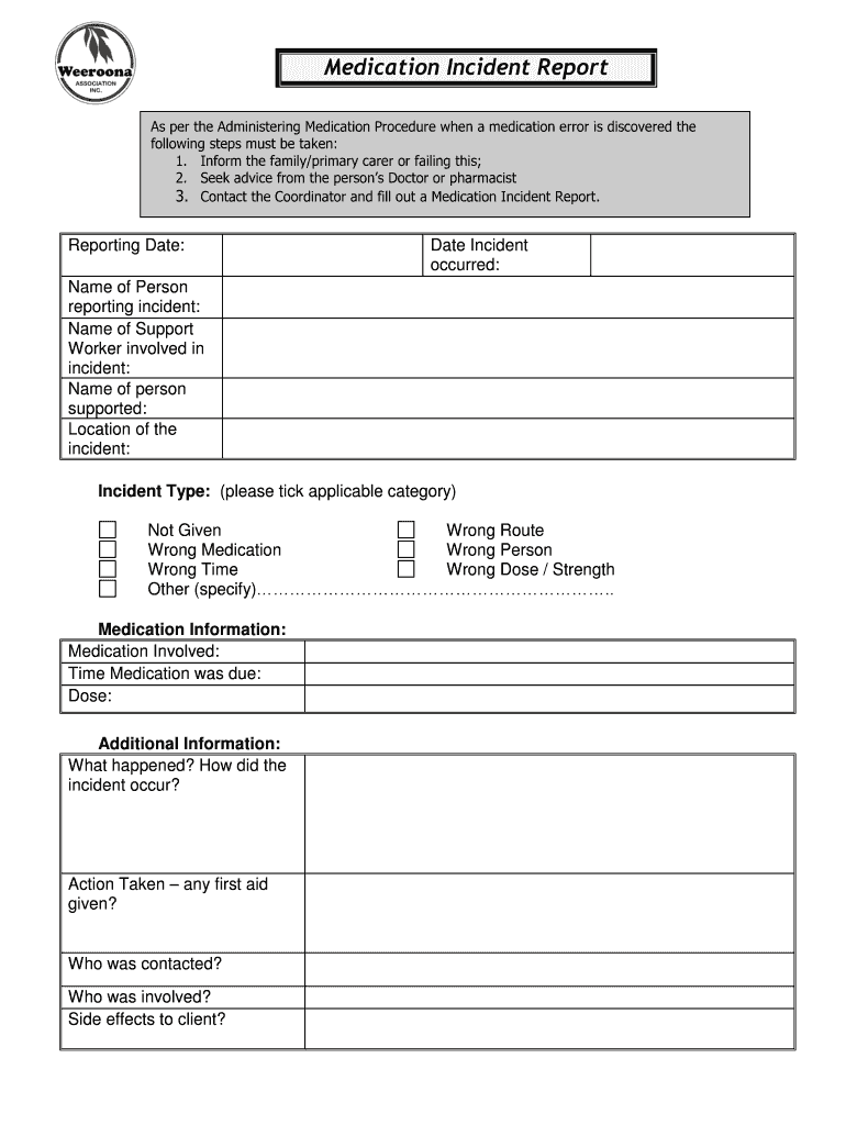 Fillable Online Medication Incident Report Fax Email Print - pdfFiller
