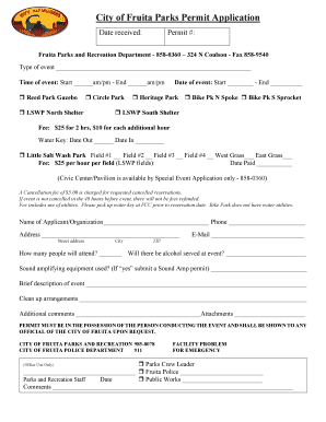 Fillable Online fruita City of Fruita Parks Permit bApplicationb - fruita Fax Email Print ...