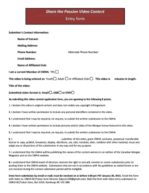 Fillable Online Entry form - CMHA Fax Email Print - pdfFiller