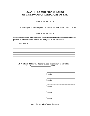 Fillable Online Unanimous Written Consent Form - HOASupport Fax Email ...