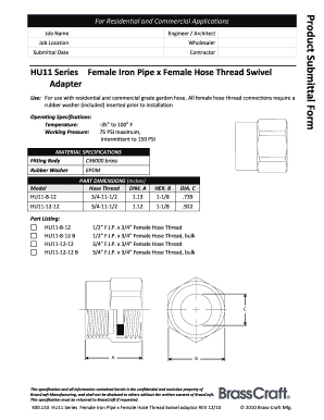 Fillable Online 300133 HU11 Series Female Iron Pipe x Female Hose ...