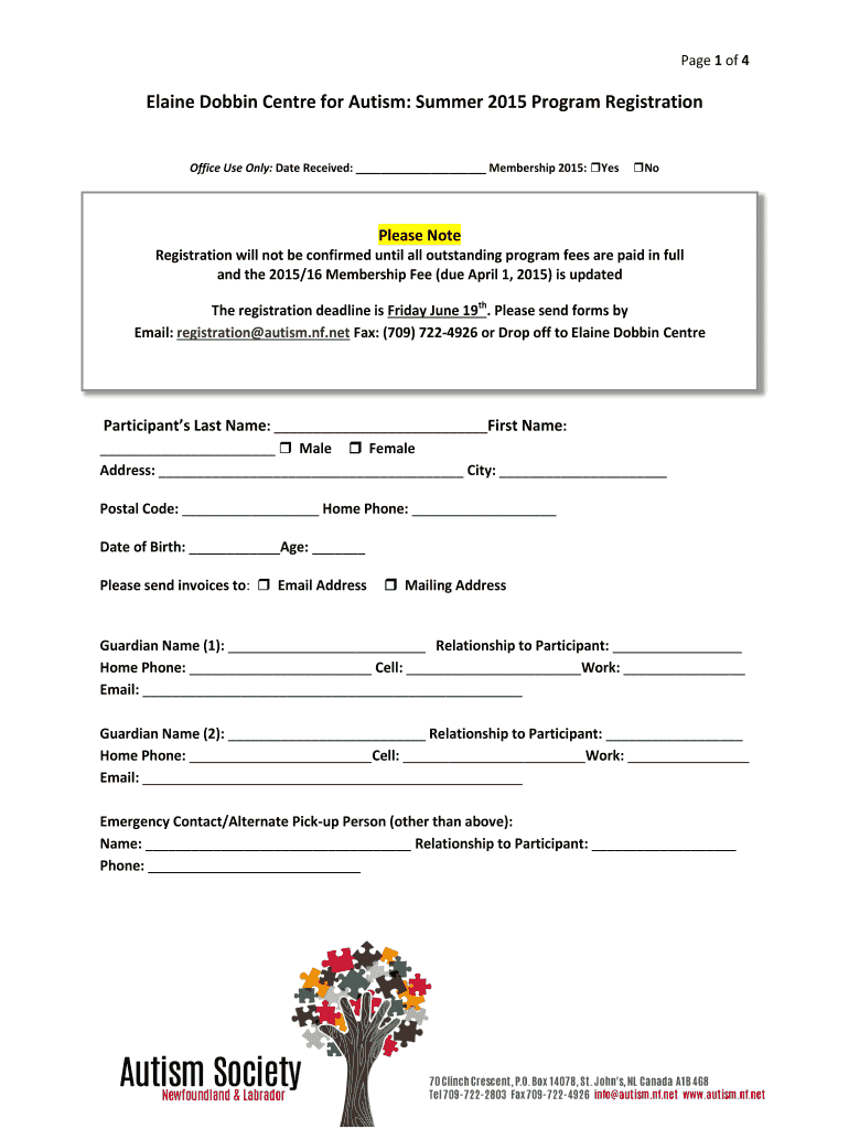 Fillable Online autism nf Elaine Dobbin Centre for Autism: Summer 2015 ...