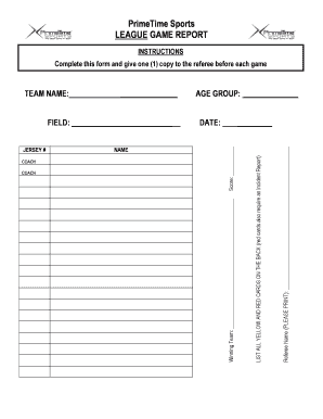 Fillable Online PrimeTime Sports League Game Report Fax Email Print ...
