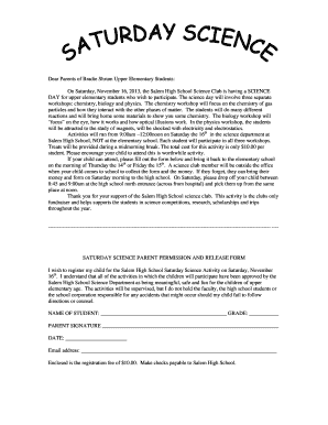 Fillable Online SATURDAY SCIENCE PARENT PERMISSION AND RELEASE FORM Fax ...