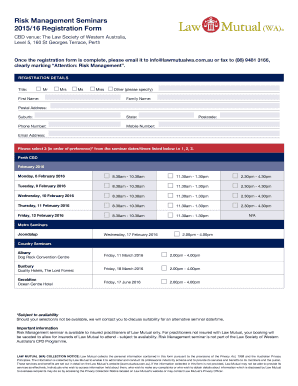 Fillable Online Risk Management Seminars 201516 Registration Form Fax ...