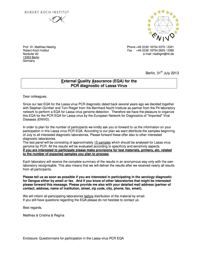 Fillable Online External Quality Assurance EQA for the PCR diagnostic ...