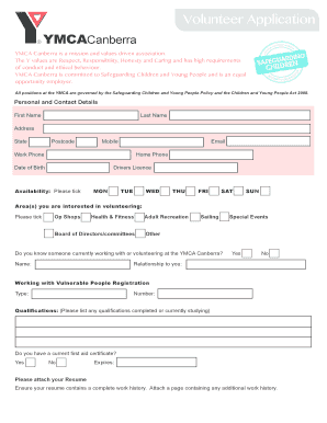 Fillable Online canberra ymca org Volunteer Application - YMCA Canberra ...
