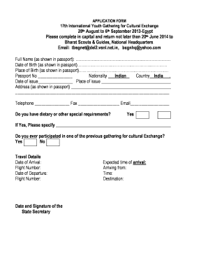 Fillable Online bsgindia APPLICATION FORM 17th International Youth ...