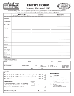 Fillable Online ENTRY FORM - rallynswcomau Fax Email Print - pdfFiller