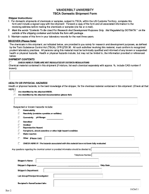 Fillable Online safety vanderbilt TSCA Domestic Shipment Form Fax Email ...