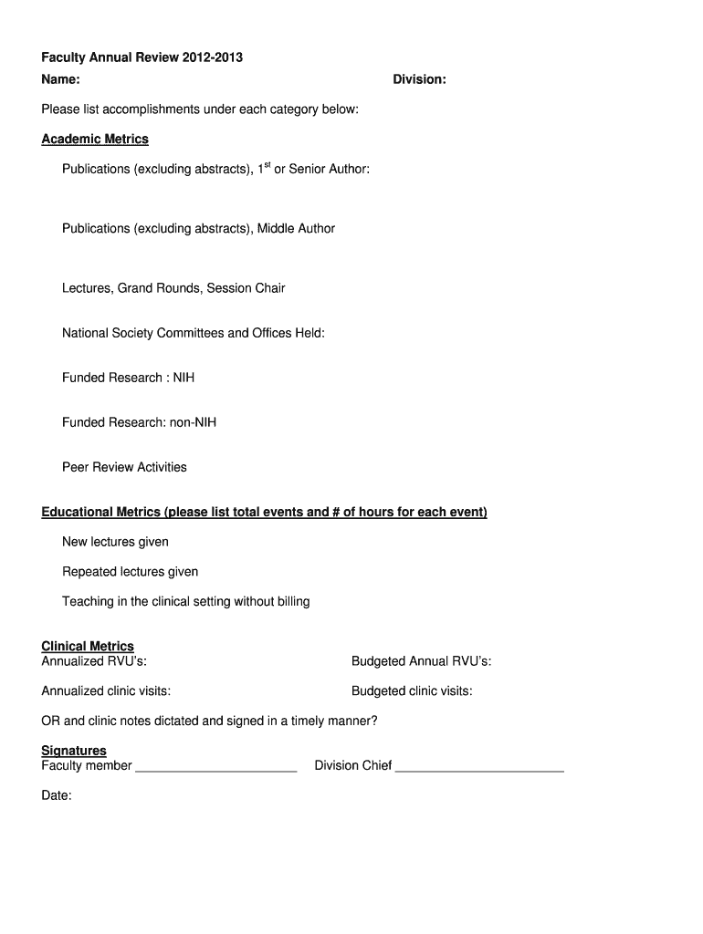 Fillable Online aasa1 Faculty Annual Review 2012-2013 Name: Division ... - aasa1.org Fax Email ...