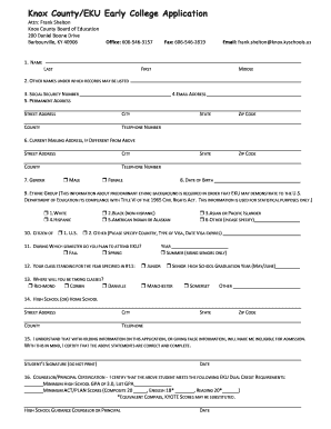 Fillable Online Knox CountyEKU Early College Application Fax Email ...