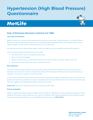 Fillable Online Hypertension (High Blood Pressure) Questionnaire ...