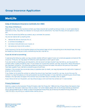 Fillable Online Group Insurance Application Form - MetLife Fax Email ...
