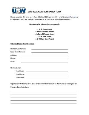 Fillable Online HSE Award Nomination 201111docx Fax Email Print - pdfFiller