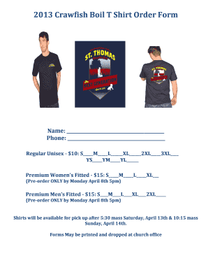Fillable Online stthomas-usm 2013 Crawfish Boil T Shirt Order Form ...