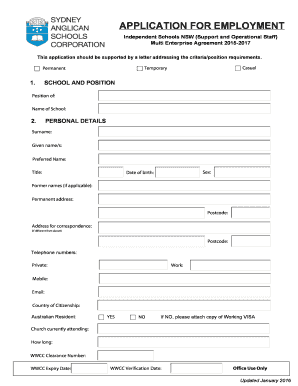 Fillable Online danebank nsw edu Application for Employment Support ...