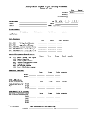 Fillable Online english uncc Undergraduate bEnglishb Major Advising ...