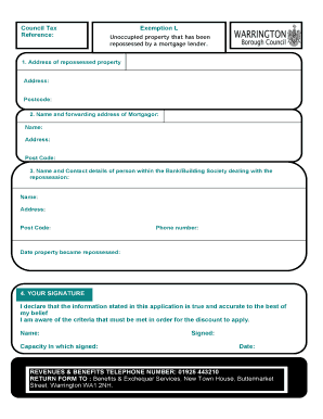 Fillable Online warrington gov Council Tax Exemption L - Warrington - warrington gov Fax Email ...
