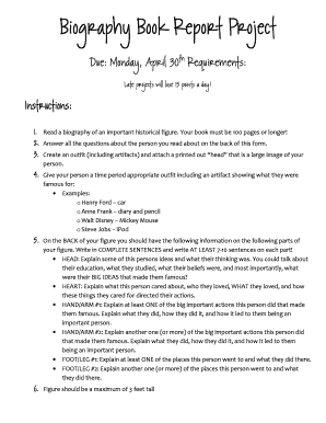 Fillable Online Biography Book Report Project - Bruce-Guadalupe ...