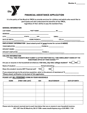 Fillable Online FINANCIAL ASSISTANCE APPLICATION - Moultrie YMCA Fax Email Print - pdfFiller