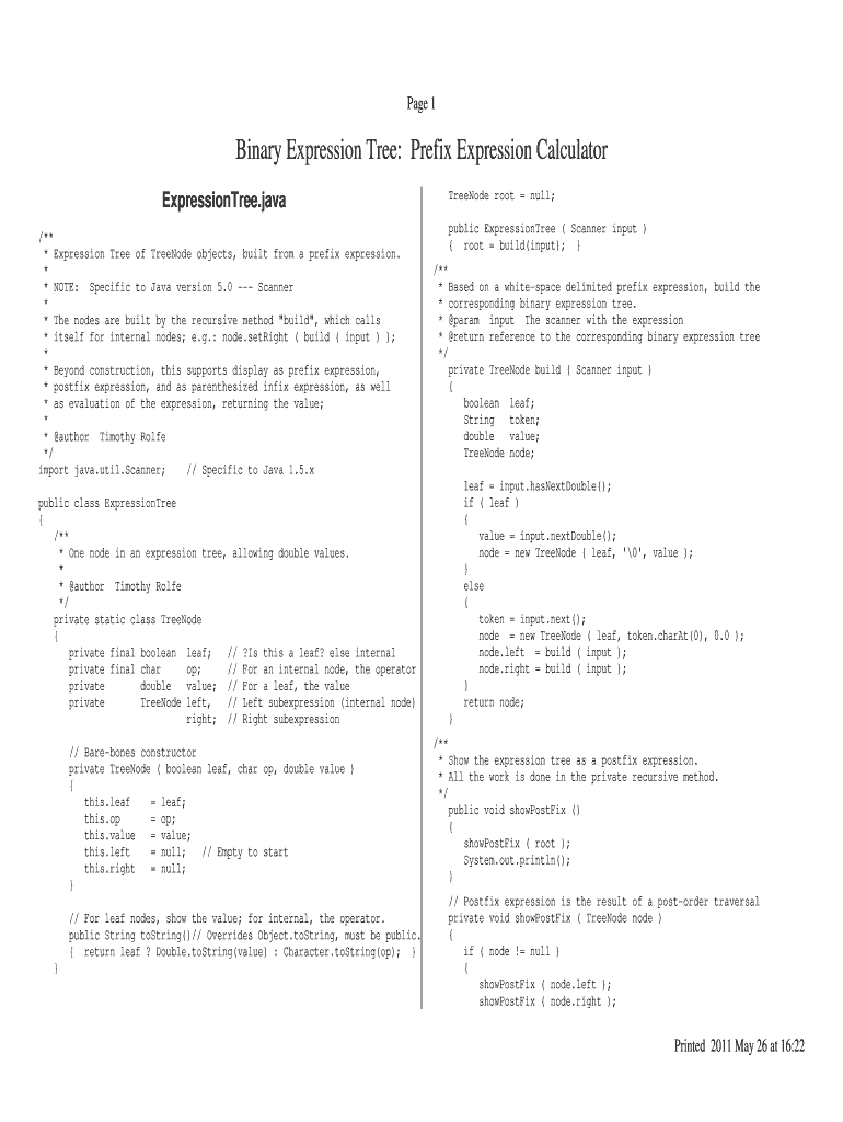 Fillable Online Binary Expression Tree: Prefix Expression Calculator ...