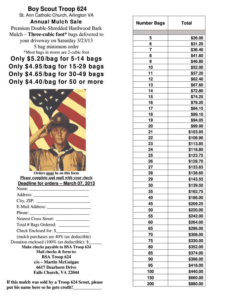 Fillable Online troop624 2013 Troop b624b Mulch Order bFormb - Boy ...