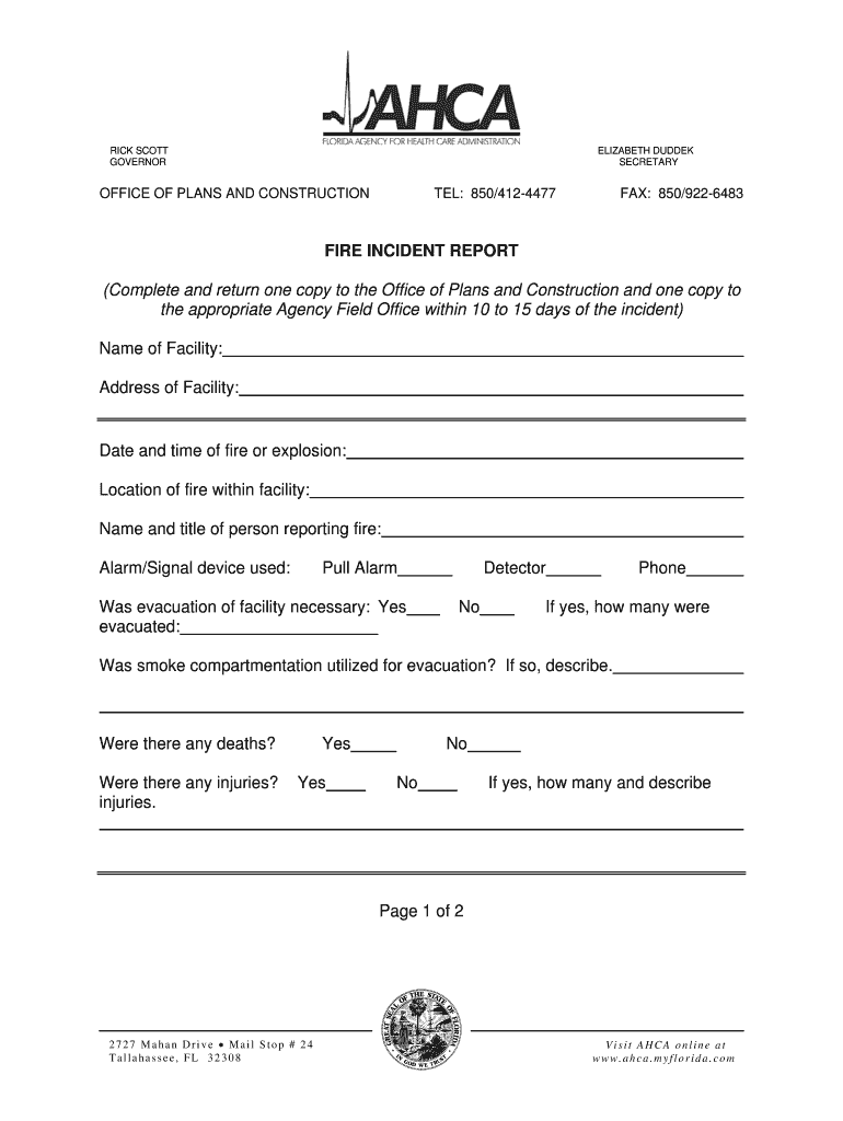 Fillable Online Fire Incident Report - AHCA Seminar Fax Email Print ...
