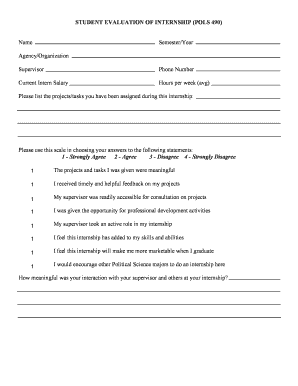 Fillable Online STUDENT EVALUATION OF INTERNSHIP (POLS 490) Name ... Fax Email Print - pdfFiller