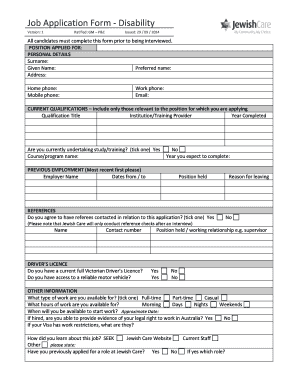 Fillable Online jewishcare org Job Application Form - Disability Fax ...