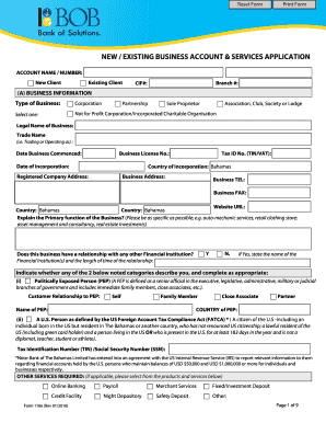 Fillable Online NEW EXISTING BUSINESS ACCOUNT amp SERVICES APPLICATION ...