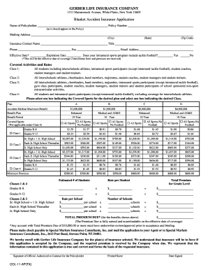 Fillable Online Blanket Accident Insurance Application Fax Email Print ...