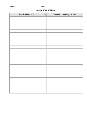 Fillable Online ces-richmond Name Date DIALECTICAL JOURNAL PASSAGE FROM ...