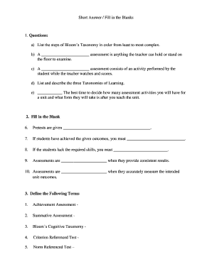 Fillable Online Test Items Fill in the Blanks / Short Answer Fax Email ...