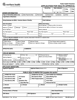 Fillable Online northernhealth Public Health Protection APPLICATION FOR ...