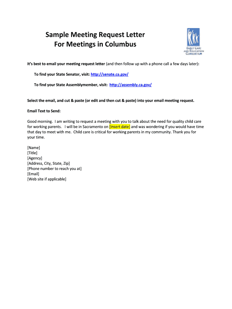 Fillable Online Sample Meeting Request Letter For Meetings in Columbus ...
