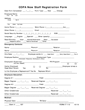 Fillable Online COPA Staff Registration Form - Bradford Tioga Head ...