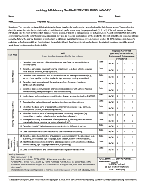 Fillable Online Audiology Self-Advocacy bChecklistb-ELEMENTARY SCHOOL ...