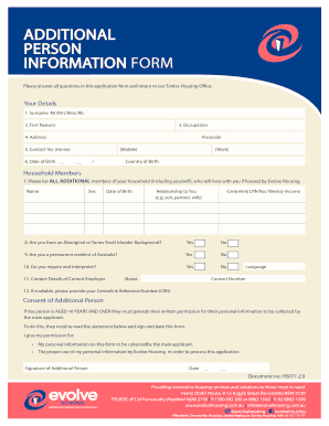 Fillable Online AdditionAl Person informAtion form - Evolve Housing Fax ...