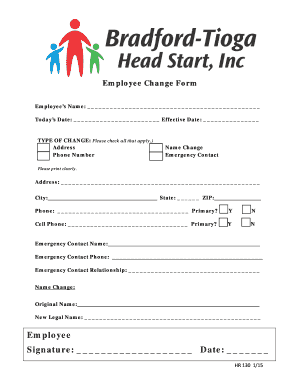 Fillable Online Employee Change Form - Bradford Tioga Head Start Fax ...