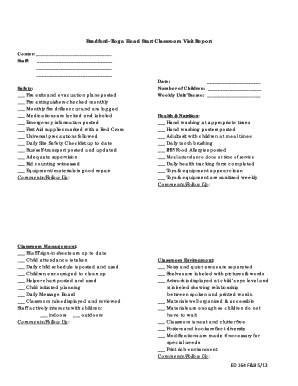 Fillable Online Bradford-Tioga Head Start Classroom Visit Report Fax ...