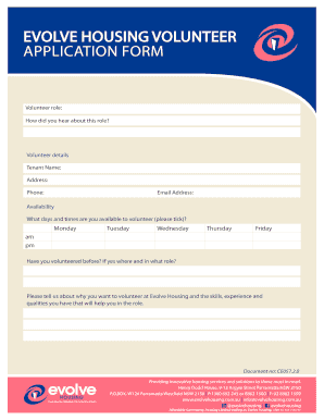 Fillable Online EVOLVE HOUSING VOLUNTEER appLIcaTION FORm Fax Email ...