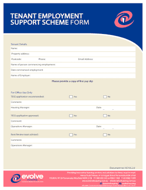 Fillable Online TenanT employmenT SupporT Scheme Form - Evolve Housing ...